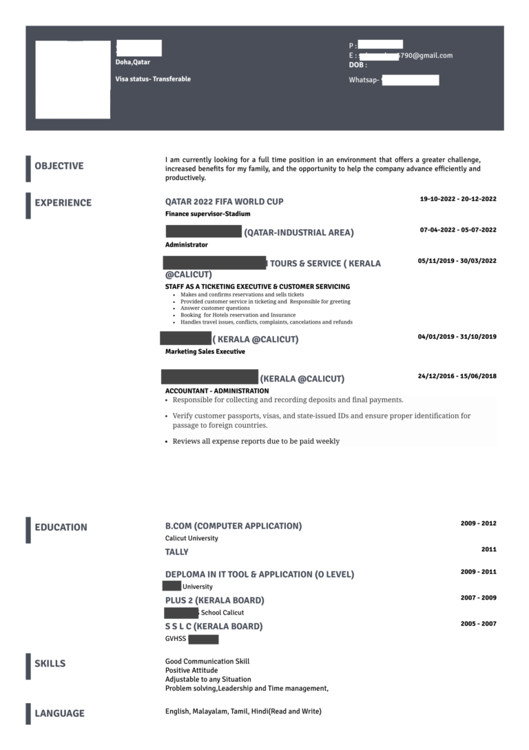 Resume Update Example - Mohammed Ramees